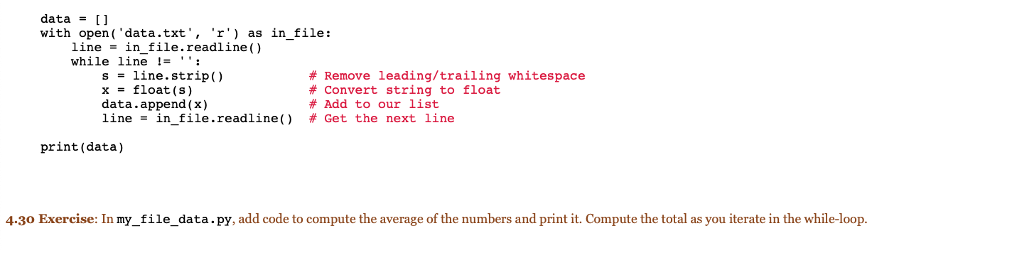 Solved data = 0 with open('data.txt', 'r') as in_file: line | Chegg.com