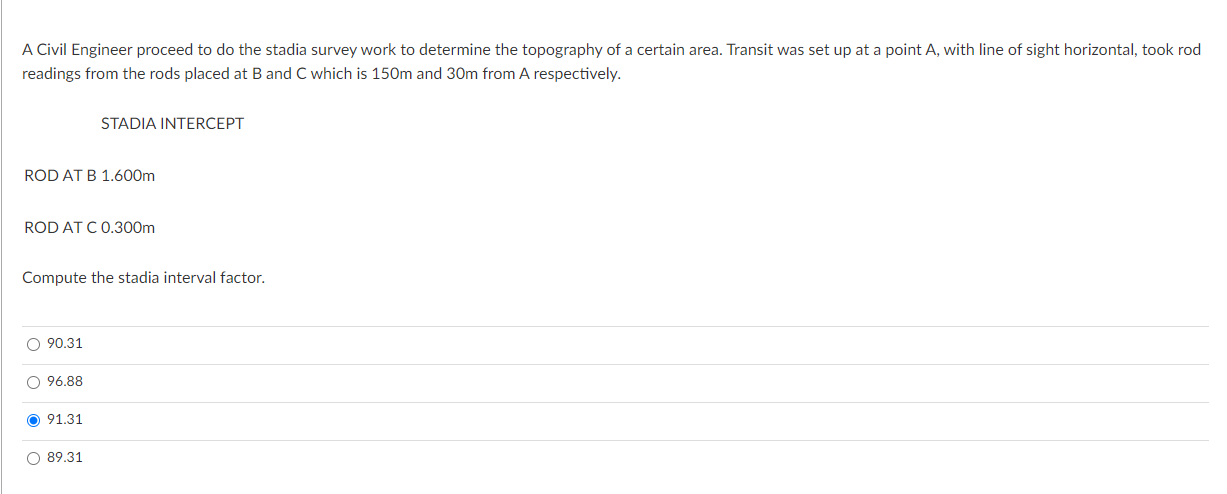 Solved A Civil Engineer proceed to do the stadia survey work | Chegg.com