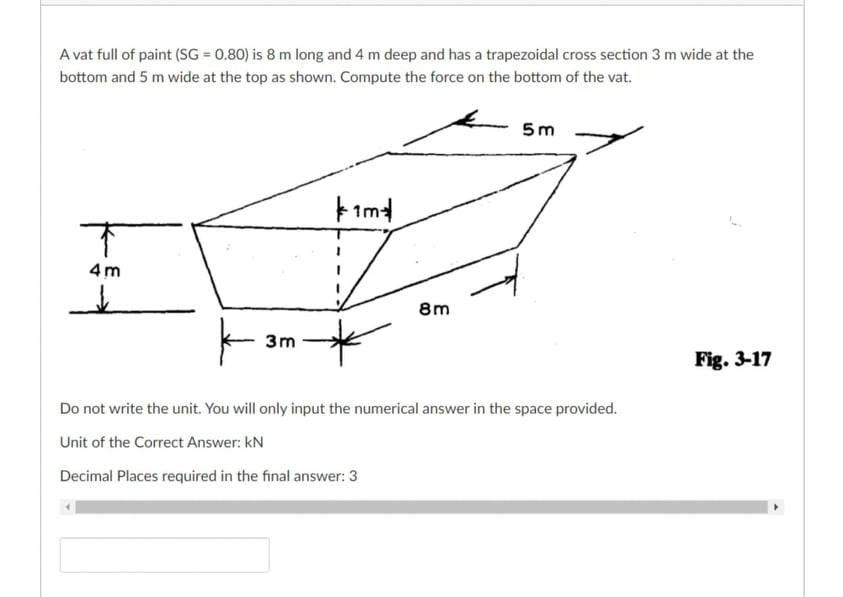 Solved A vat full of paint (SG = 0.80) is 8 m long and 4 m | Chegg.com