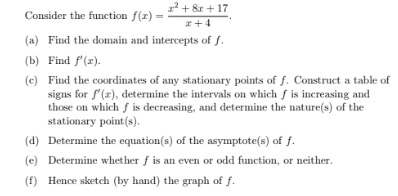 Solved Consider the function below. f(x)=(x^(2)+8x+17)/(x+4) | Chegg.com