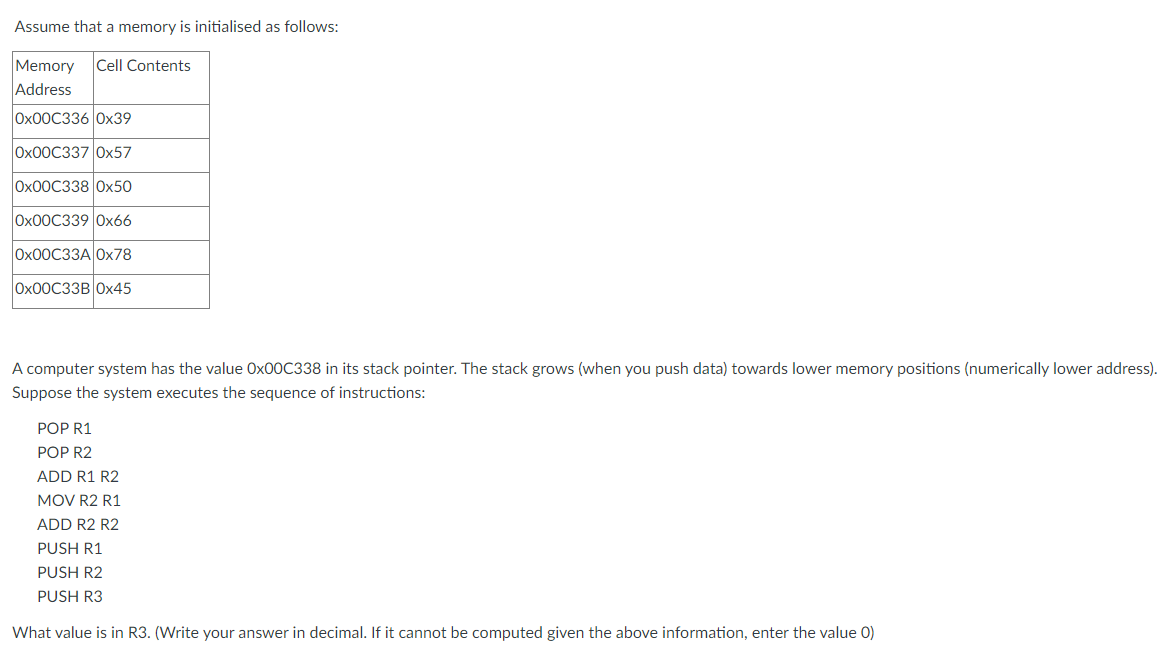 Solved Assume that a memory is initialised as follows: A | Chegg.com