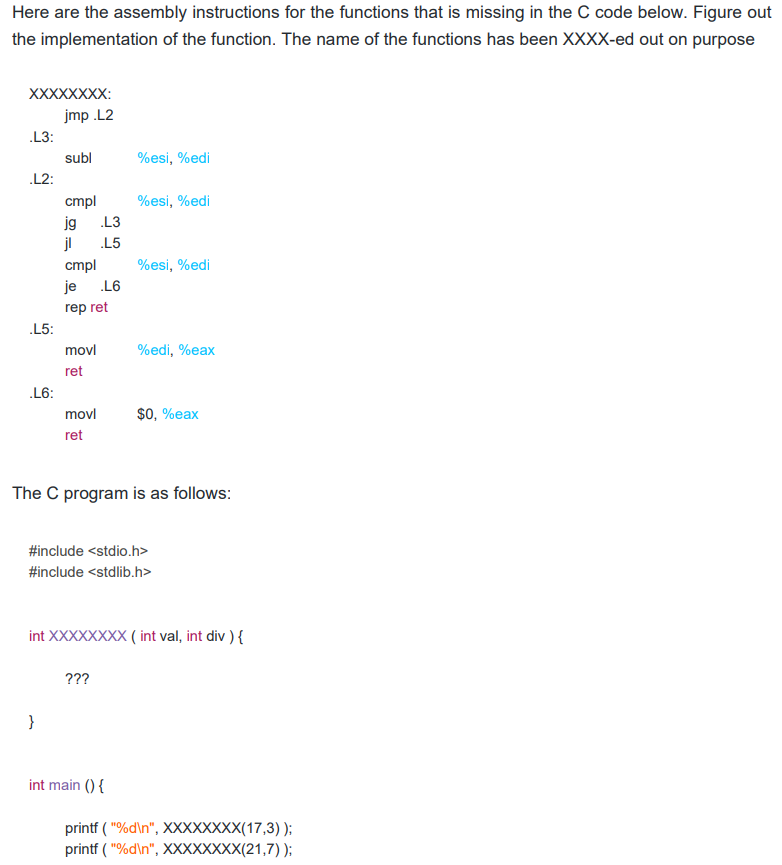Solved Here are the assembly instructions for the functions | Chegg.com
