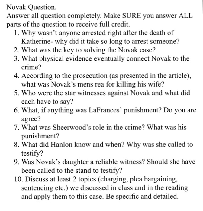 Novak Question. Answer all question completely. Make | Chegg.com