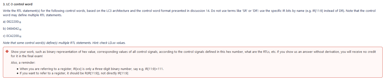 Solved Write the RTL statement(s) for the following control | Chegg.com