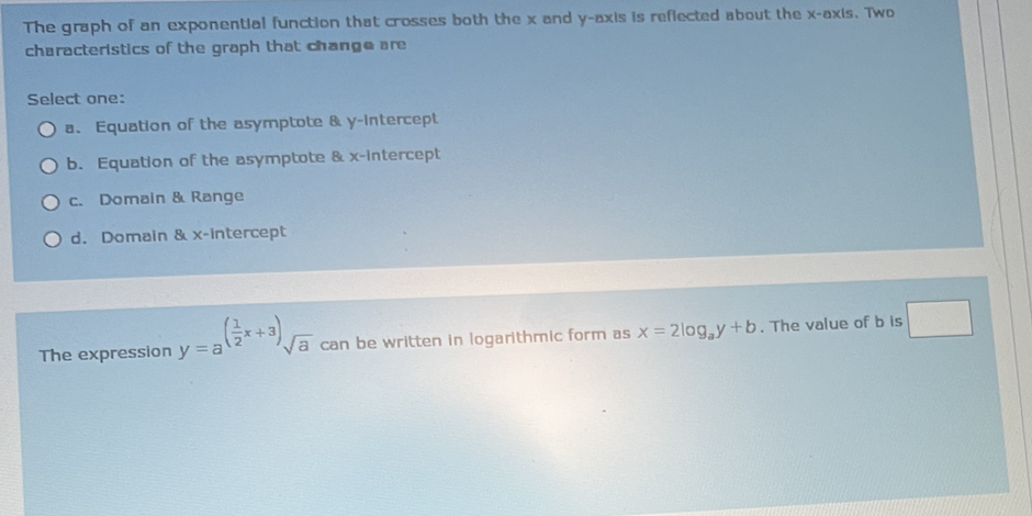 Solved The graph of an exponential function that crosses | Chegg.com