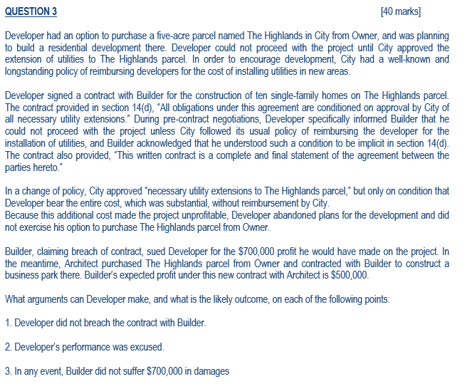 Solved Developer had an option to purchase a five-acre | Chegg.com