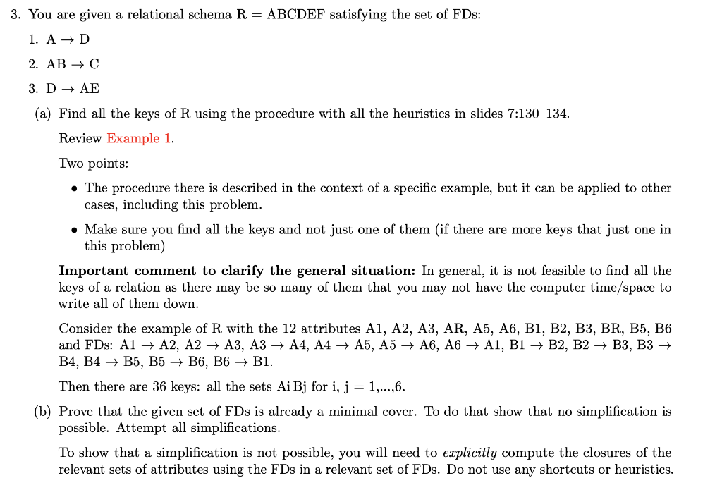 Solved 3. You are given a relational schema R = ABCDEF | Chegg.com