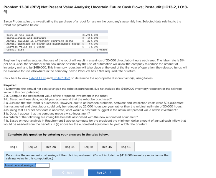 Solved Problem 13-30 (REV) Net Present Value Analysis; | Chegg.com