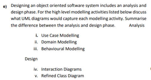 Solved e) Designing an object oriented software system | Chegg.com