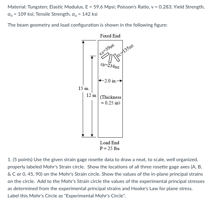 Solved Material: Tungsten; Elastic Modulus, E = 59.6 Mpsi; | Chegg.com