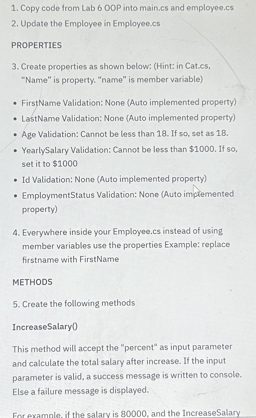 Solved 2. Update the Employee in Employee.cs PROPERTIES 3. | Chegg.com