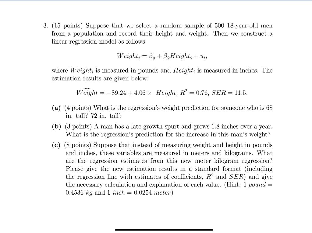 Solved 3. (15 points) Suppose that we select a random sample | Chegg.com