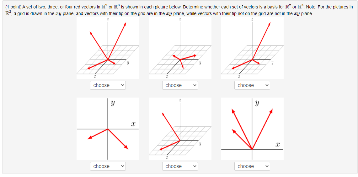 Solved (1 point) A set of two, three, or four red vectors in | Chegg.com