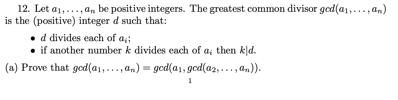 Solved 12. Let 21, ..., an be positive integers. The | Chegg.com