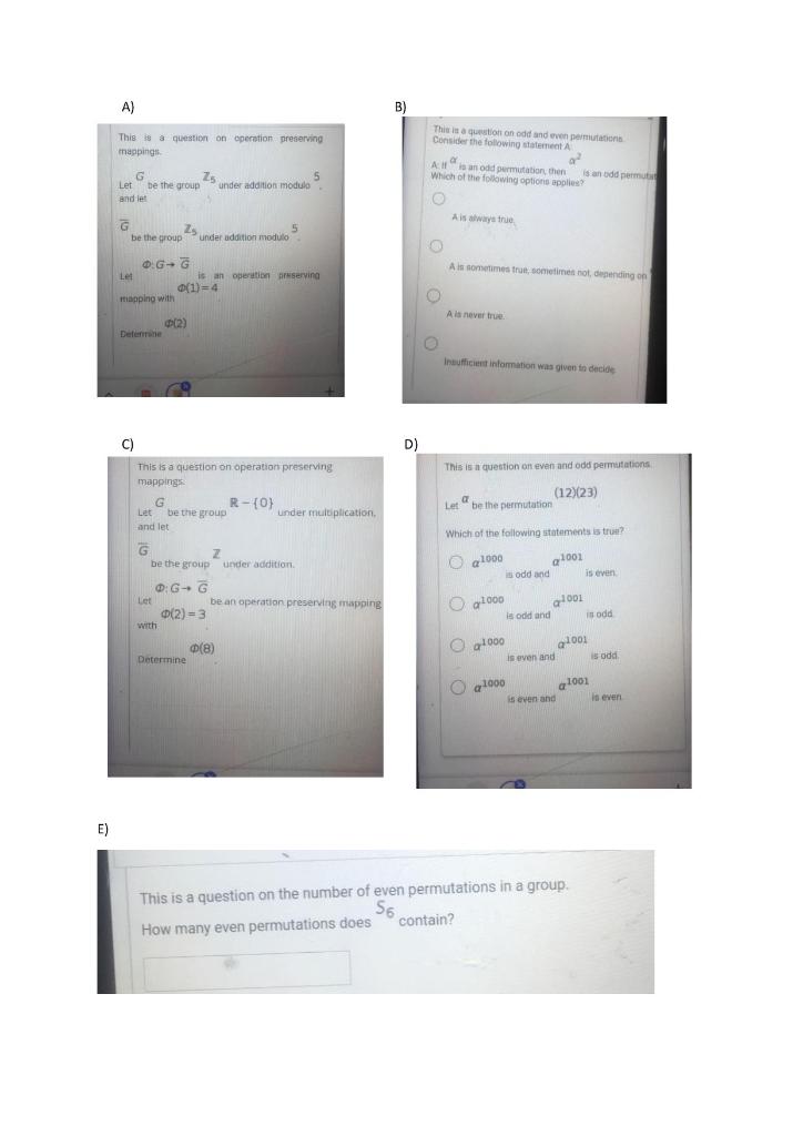 Solved A) B) This is a question on operation preserving | Chegg.com