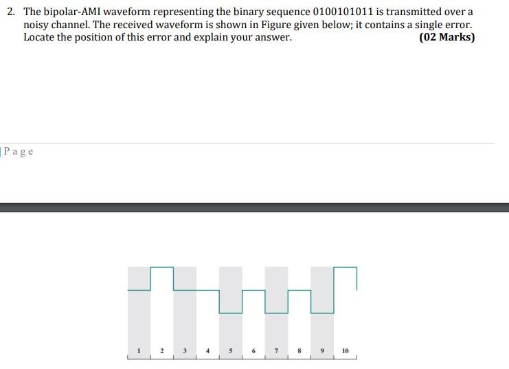 Solved 2. The bipolar-AMI waveform representing the binary | Chegg.com