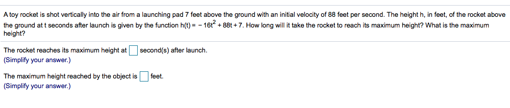 Solved A toy rocket is shot vertically into the air from a | Chegg.com