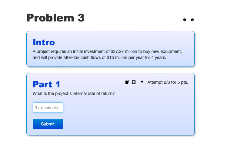 Solved Intro A project requires an initial investment of | Chegg.com
