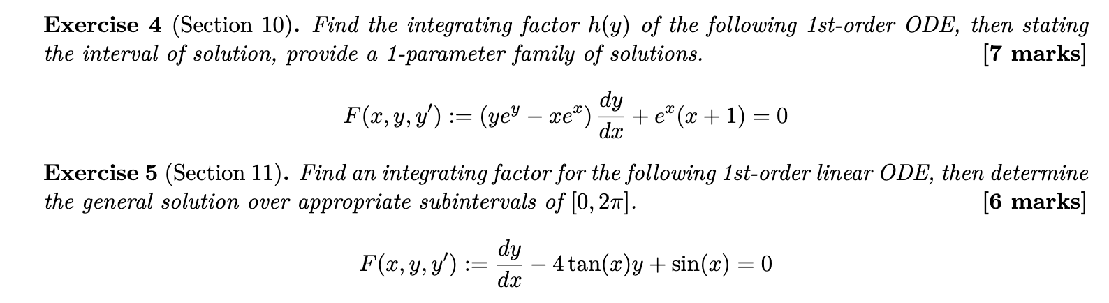 Solved Exercise 4 (Section 10). Find the integrating factor | Chegg.com