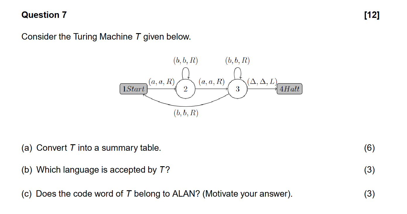 Solved Consider the Turing Machine T given below. (a) | Chegg.com