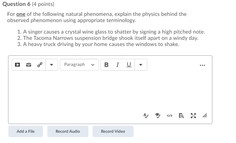 Solved Question 6 (4 points) For one of the following | Chegg.com