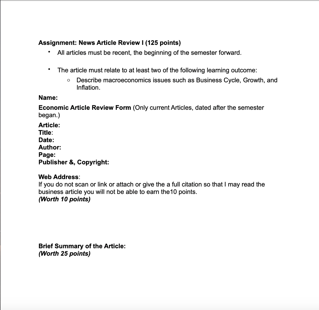 Assignment: News Article Review (125 points) • All | Chegg.com