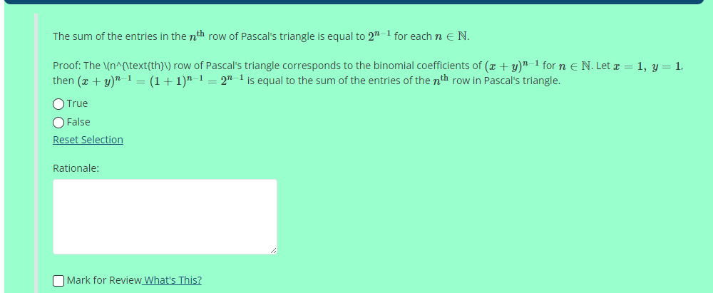 Solved The sum of the entries in the nth row of Pascal's | Chegg.com