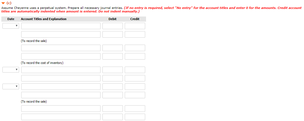 Solved Exercise 8-9 (Part Level Submission) Cheyenne Company | Chegg.com