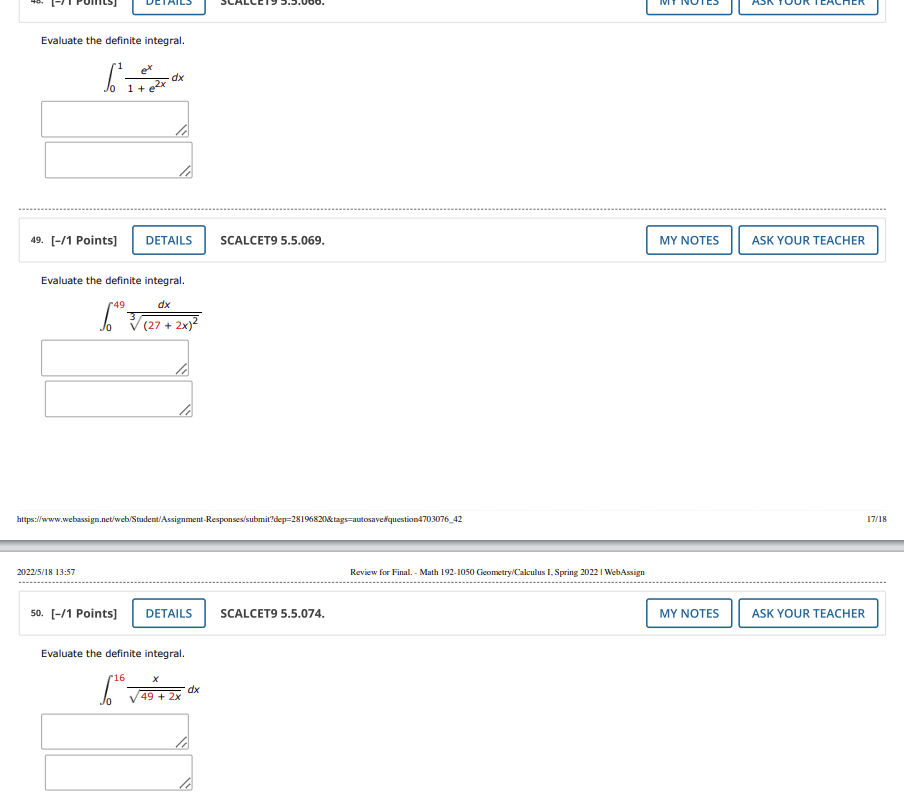 Solved Evaluate the definite integral. love dx 1 + 2x 49. | Chegg.com