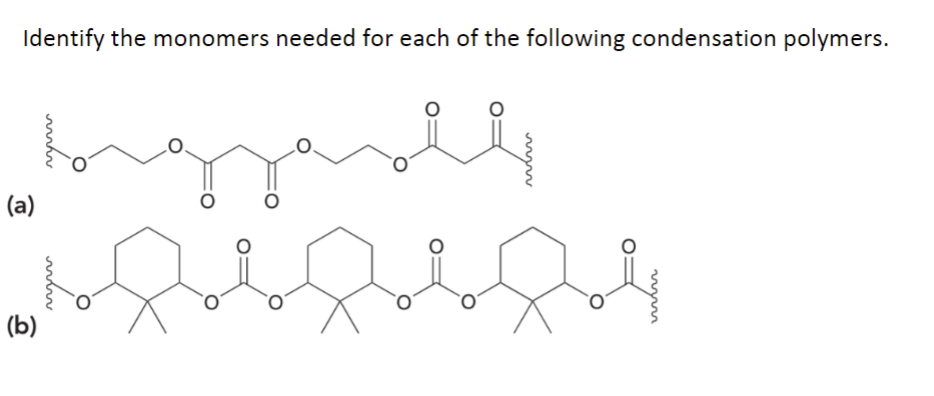 Solved Identify the monomers needed for each of the | Chegg.com