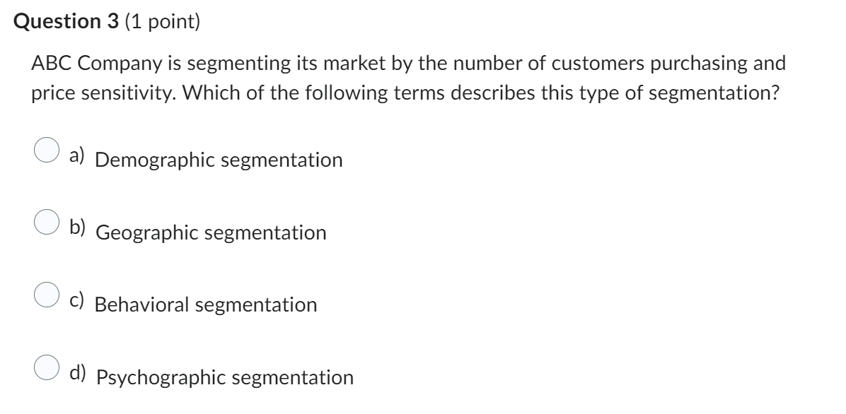 Solved ABC Company is segmenting its market by the number of | Chegg.com