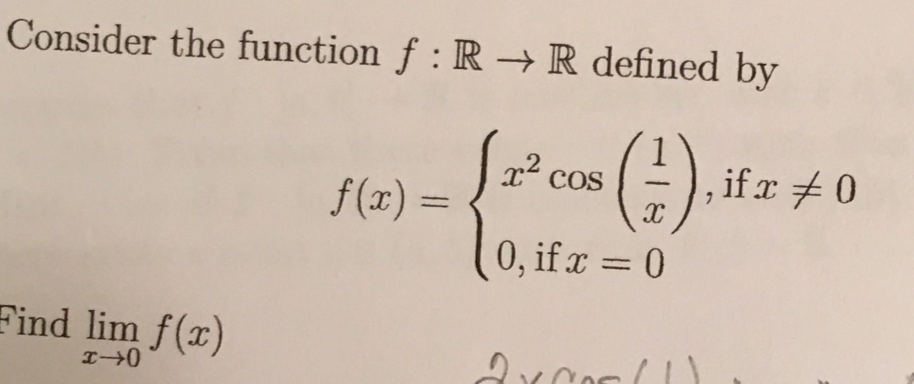 Solved Consider the function f:R + R defined by S 2² cos | Chegg.com