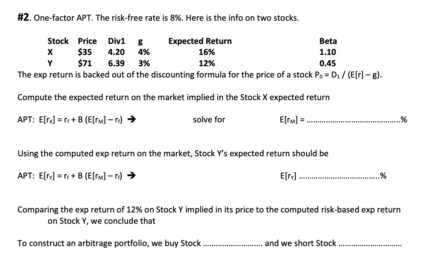 Solved #2. One-factor APT. The risk-free rate is 8%. Here is | Chegg.com
