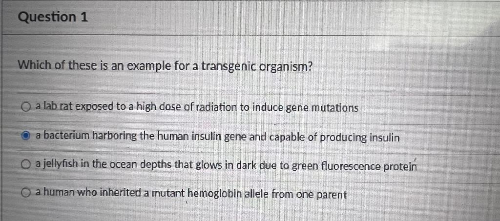 Solved Which of these is an example for a transgenic | Chegg.com