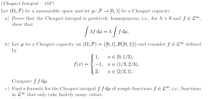 (Choquet Integral - 10P) Let (2,F) be a measurable | Chegg.com