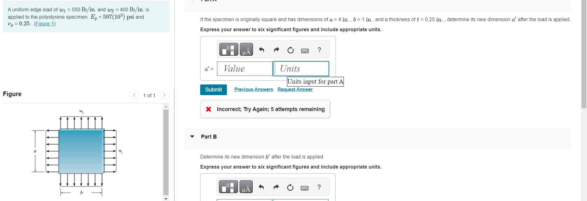 Solved A uniform edge load of w1=550lb/ in. and w2=400lb/ | Chegg.com