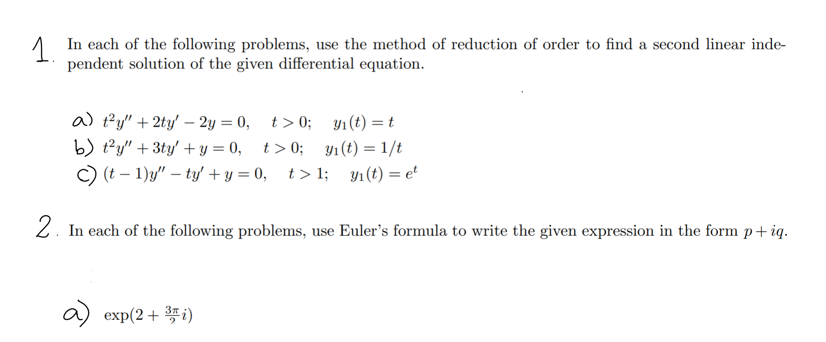 Solved 1. In each of the following problems, use the method | Chegg.com