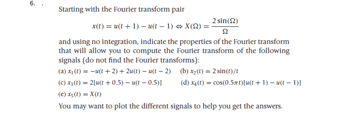 Solved Starting with the Fourier transform pair | Chegg.com