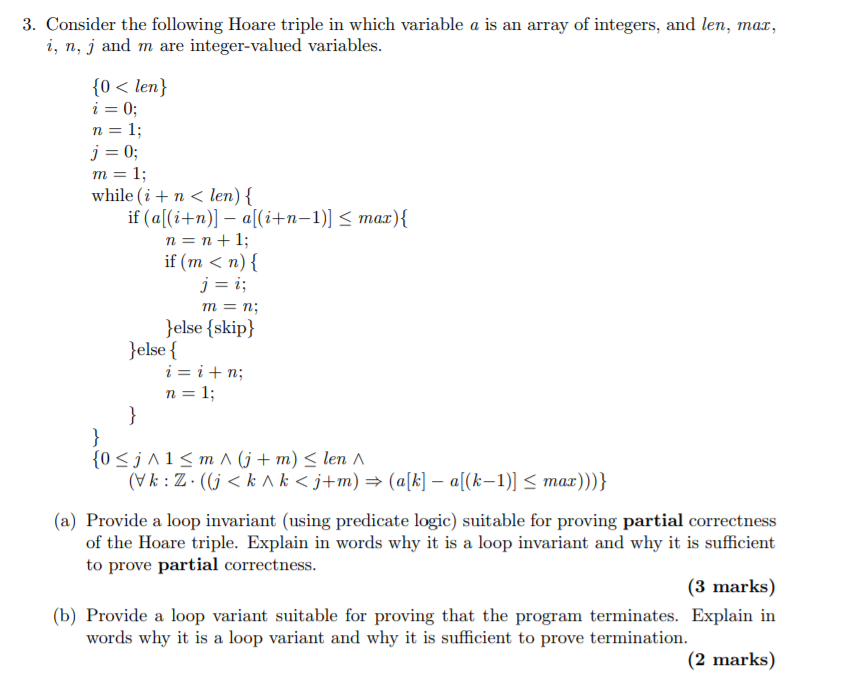 3. Consider the following Hoare triple in which | Chegg.com