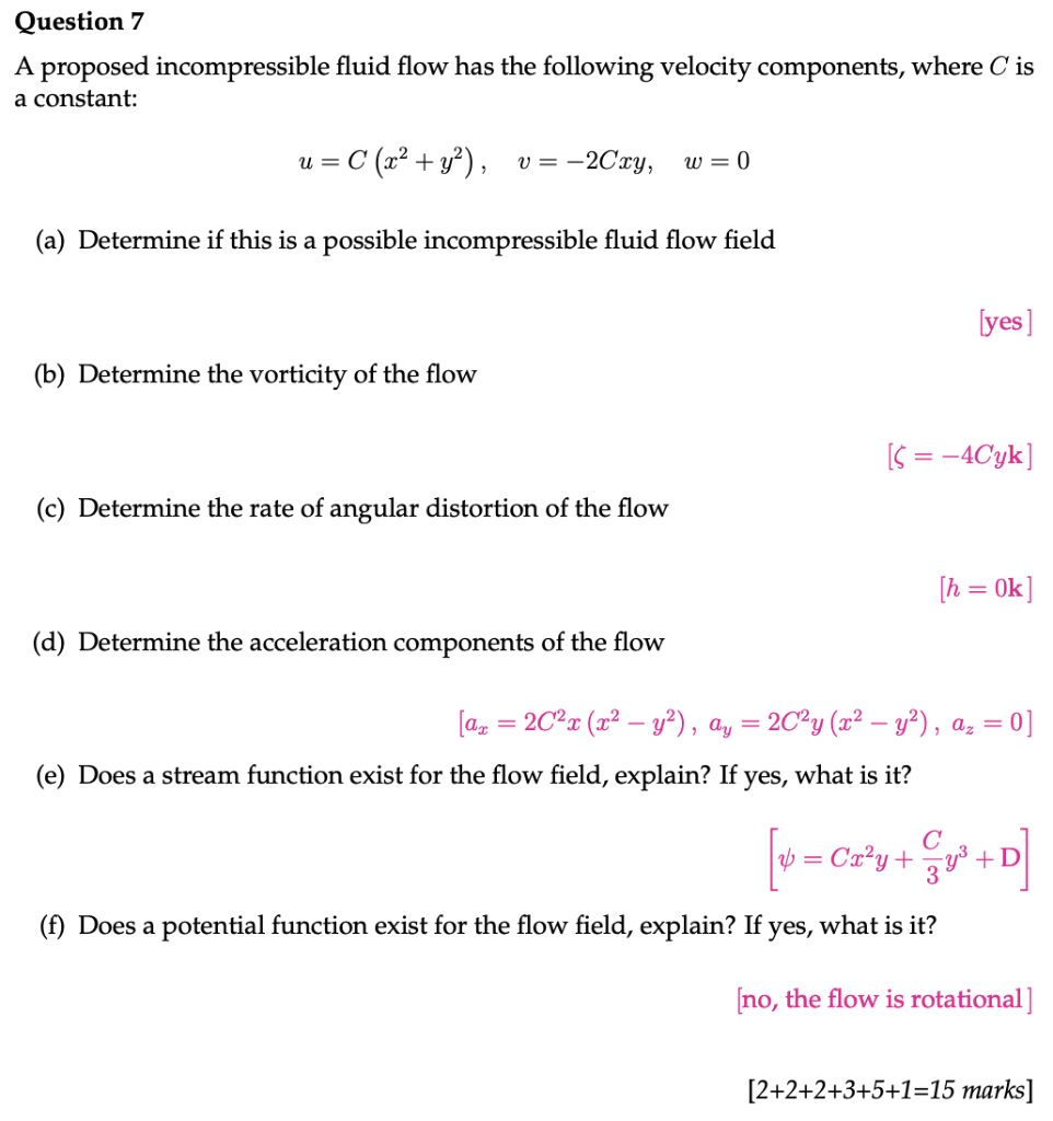 Solved A proposed incompressible fluid flow has the | Chegg.com