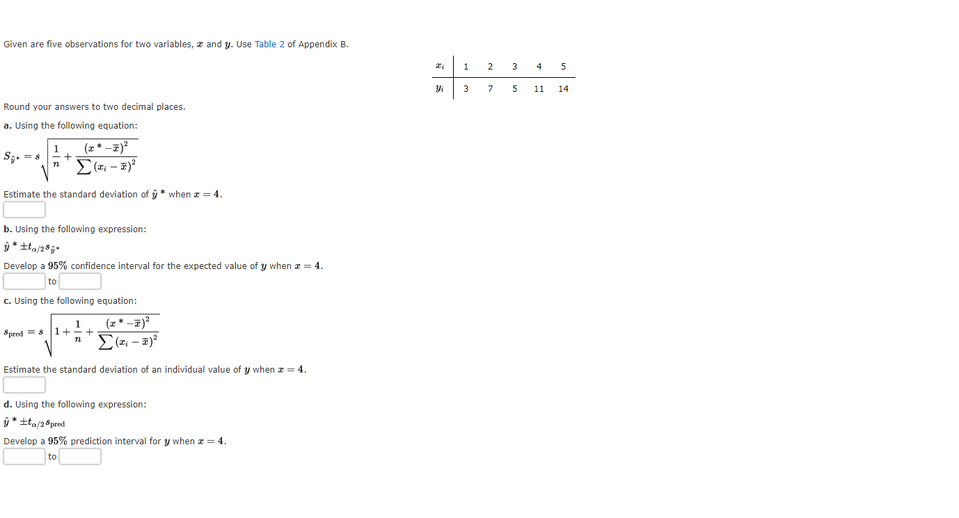 Solved Given are five observations for two variables, & and | Chegg.com