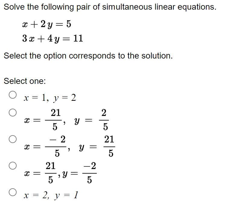 Solved Solve the following pair of simultaneous linear | Chegg.com