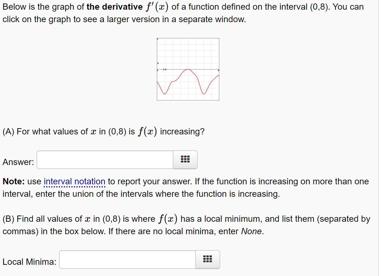 Solved - 0 3 8 Below is the graph of the derivative f'(2) | Chegg.com