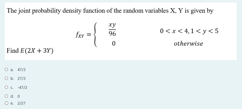Solved The joint probability density function of the random | Chegg.com
