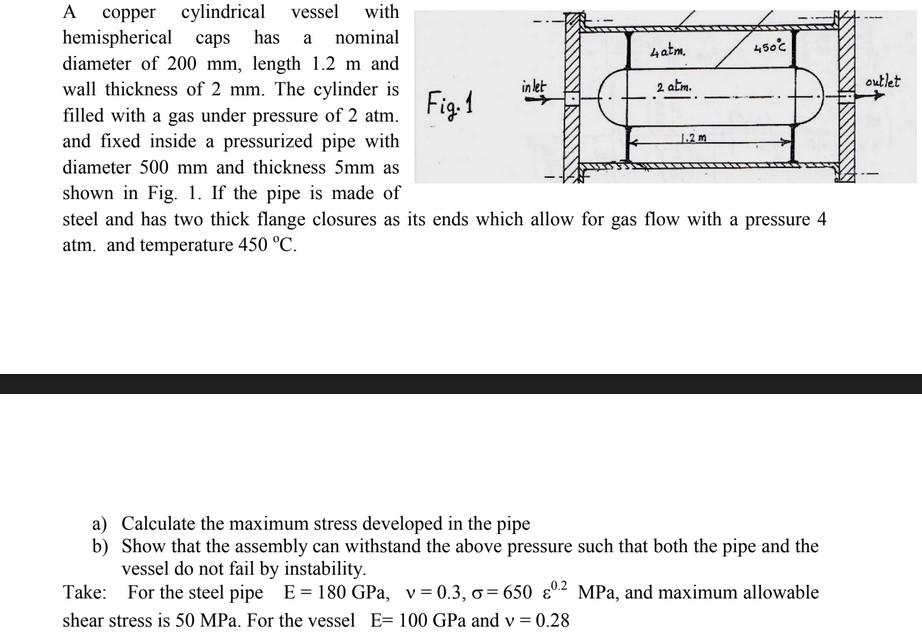 Solved A copper cylindrical vessel with hemispherical caps | Chegg.com