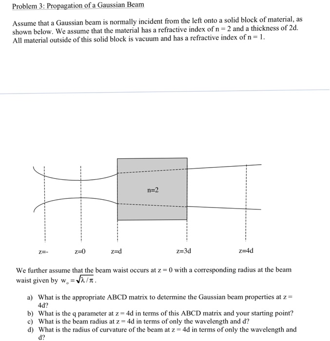 Solved Problem 3: Propagation of a Gaussian Beam Assume that | Chegg.com