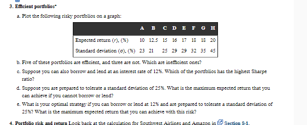 Solved 3. Efficient portfolios a. Plot the following risky | Chegg.com