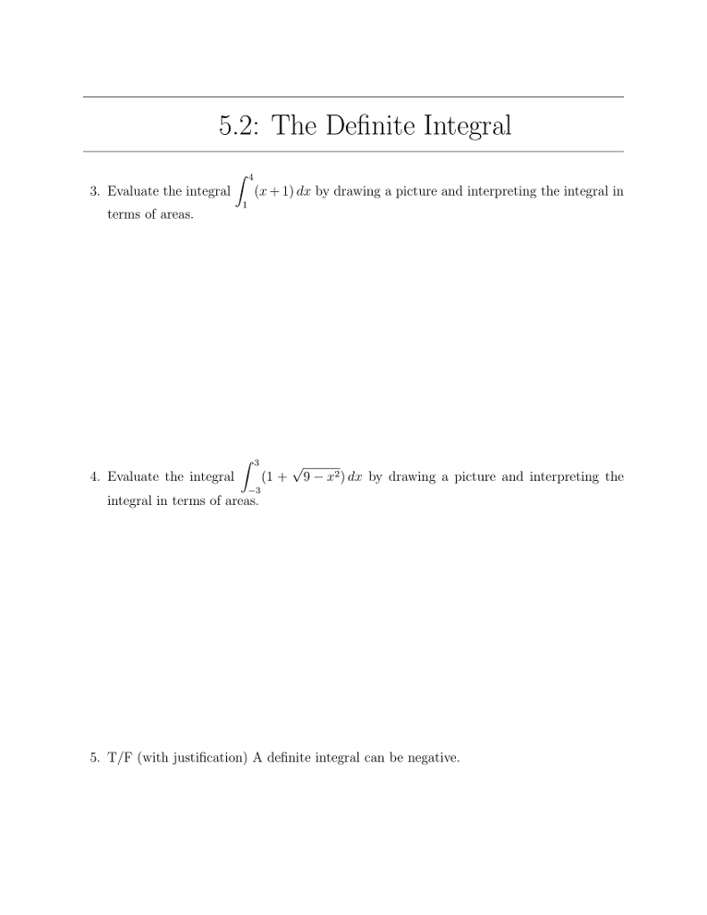 Solved 5.2: The Definite Integral 3. Evaluate the integral | Chegg.com