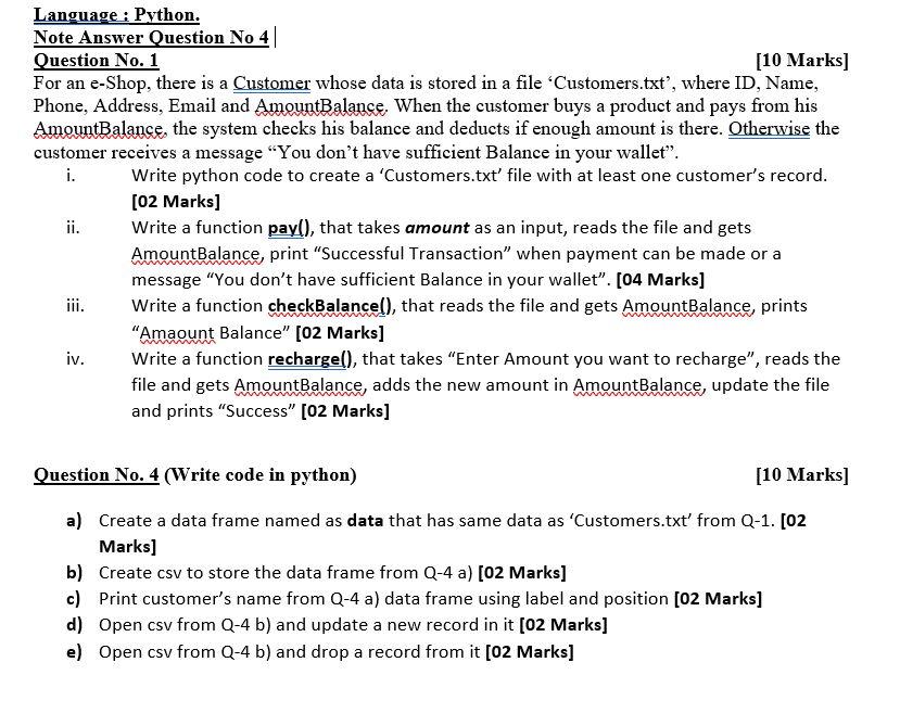 Solved Language : Python. Question No. 1 | Chegg.com