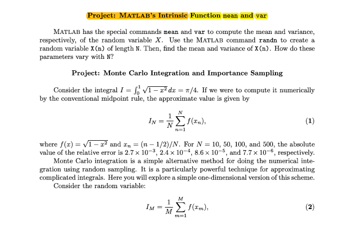 Solved MATLAB has the special commands mean and var to | Chegg.com